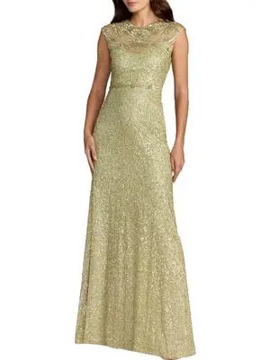 MAC DUGGAL Mac Duggal Embellished High Neck Cap Sleeve Gown