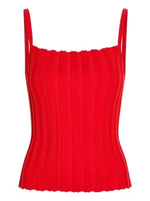 Staud Skye Ribbed Knit Tank - Red