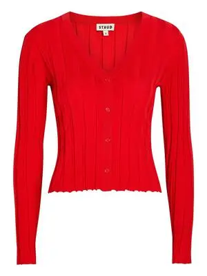 Staud Ezra Ribbed-knit Cardigan - Red