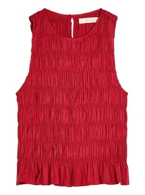 Faithfull The Brand Cales Shirred Cotton-poplin Top - Red