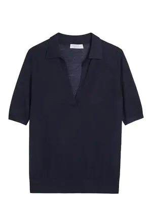 Gabriela Hearst Frank Cashmere And Silk-blend Polo Top - Navy