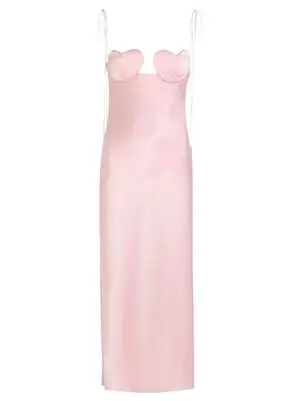 Anna October Heart Sweetheart Neckline Satin Midi Dress - Pink