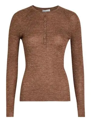 Gabriela Hearst Ribbed Henley Knit Polo Top - Brown