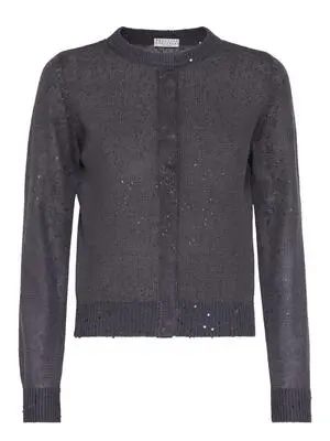 Brunello Cucinelli Sequin-embellished Linen-silk Cardigan - Black