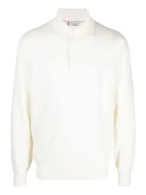 Brunello Cucinelli Long-sleeved Knitted Polo Shirt - White