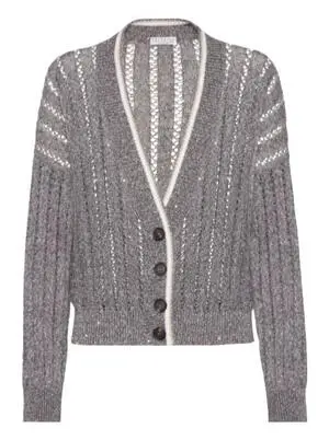 Brunello Cucinelli Dazzling Ribbed Net Cardigan - Medium Gray