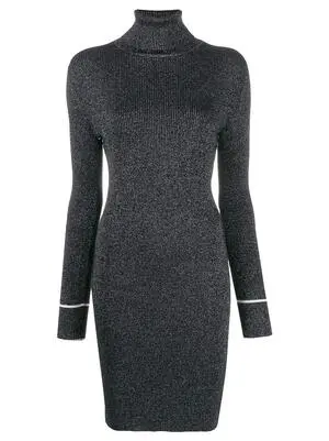 Off-White High Neck Logo Detail Knit Dress - Black