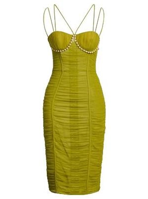 Elisabetta Franchi Midi Dress Lime Size Polyamide - Green