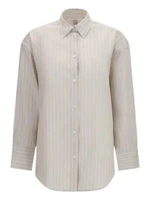 TOTEME Oversized Striped Shirt In Cotton - Beige
