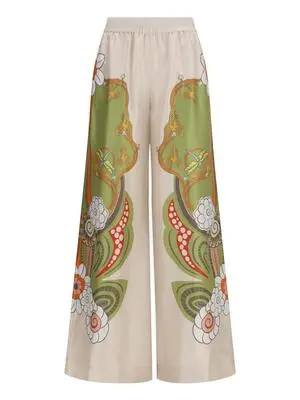 La DoubleJ Printed Silk Palazzo Pants - Multicolour