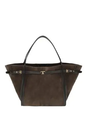 TOD'S TOD'S Suede Tote Bag With Leather Inserts And T Timeless Detail Brown