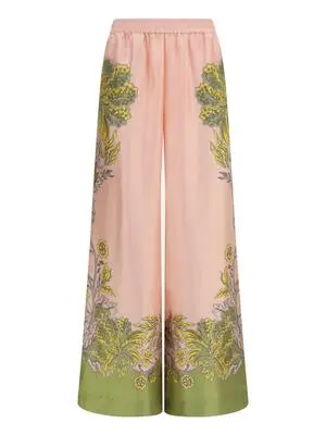 La DoubleJ Printed Silk Twill Wide Leg Pants - Pink