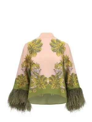 La DoubleJ Silk Top With Ostrich Feathers - Multicolour