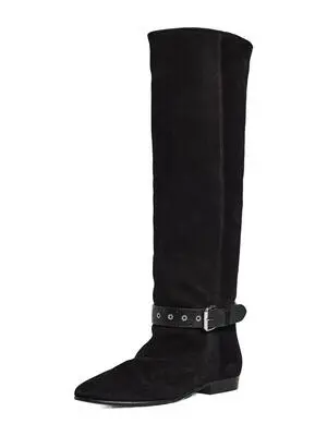 Isabel Marant Étoile Suede Knee High Boots With Buckle Detail - Black