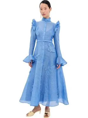 LEO LIN Katrina Applique Butterfly Sleeve Maxi Dress - Azure