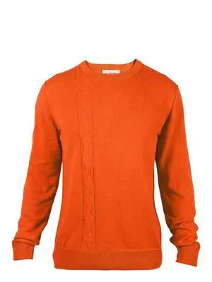 LA GRANNI Cable Knit Crewneck Sweater - Orange
