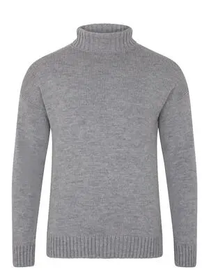 PAUL JAMES KNITWEAR The Modern Submariner Roll Neck Merino Wool Porter Jumper Light - Grey