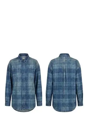 TRIARCHY DENIM INC. Charlotte Oversized Plaid Denim Shirt - Blue