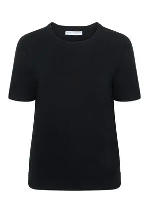 PAUL JAMES KNITWEAR Ultra Fine Cotton Casie Saddle Shoulder Knitted T-shirt - Black