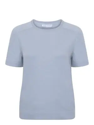 PAUL JAMES KNITWEAR Ultra Fine Cotton Saddle Shoulder Knitted T-shirt - Blue