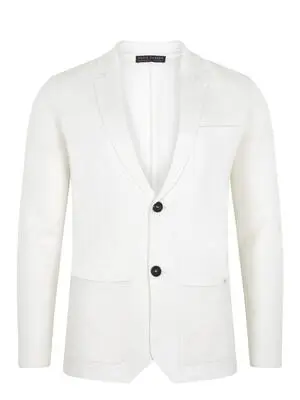 PAUL JAMES KNITWEAR Lightweight Organic Cotton Luca Linen Knitted Blazer Off - White