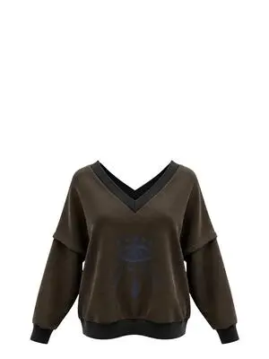 BEIRA Victoria V-neck Sweatshirt With Starry Eye Graphic - Green