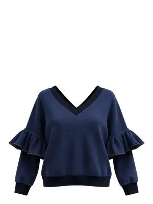 BEIRA Victoria Ruffle Sleeve Sweatshirt – Navy - Blue