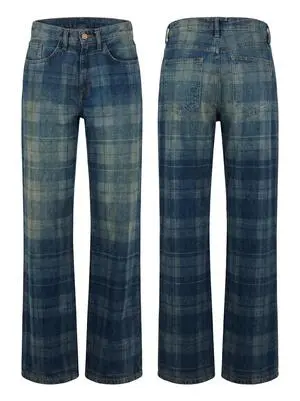 TRIARCHY DENIM INC. Sparrow Mid-rise Baggy Jean Tartan - Blue