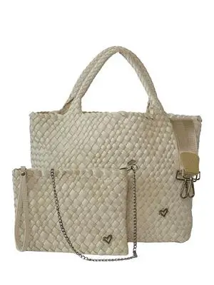 PRENELOVE Large Woven Tote Bag With Detachable Wristlet - Yellow