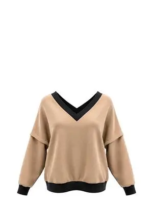 BEIRA Neutrals Victoria V-neck Sweatshirt – Camel - Beige