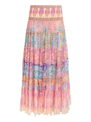 Camilla Silk Tiered Maxi Skirt - Pink