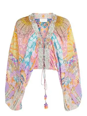 Camilla Printed Silk Blouse With Tie Detail - Pink