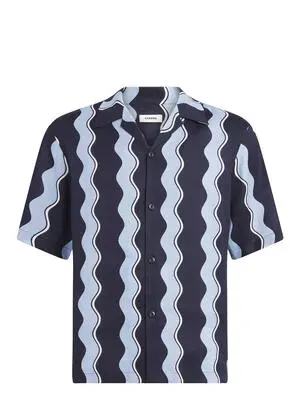 Sandro Linen-blend Waves Print Shirt - Blue