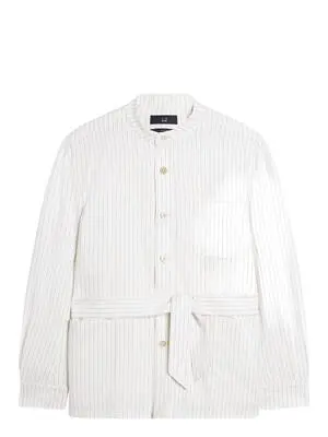 Dunhill Linen Pinstripe Belted Blazer - Ivory