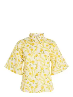 Verandah Cropped Linen-cotton Floral Shirt - Yellow
