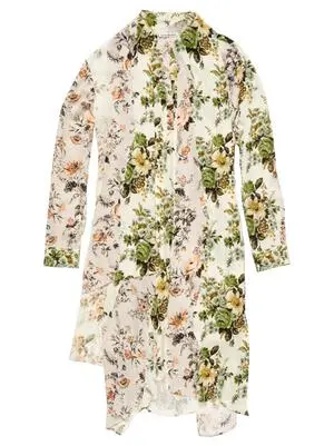 Acne Studios Silk Georgette Floral Print Shirt Dress - Beige/white
