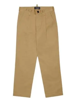 Dsquared2 Pleated Logo-plaque Trousers - Sand