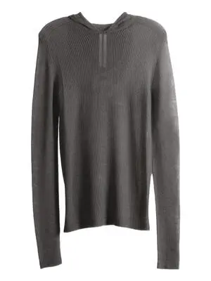 Rick Owens Sheer Ribbed Hooded Knitted Top - Black