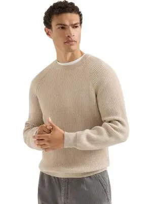 Brunello Cucinelli Cashmere English Rib Sweater With Raglan Sleeves - Sand