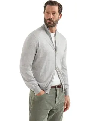 Brunello Cucinelli Cashmere And Silk Lightweight Zip Cardigan - Pebble