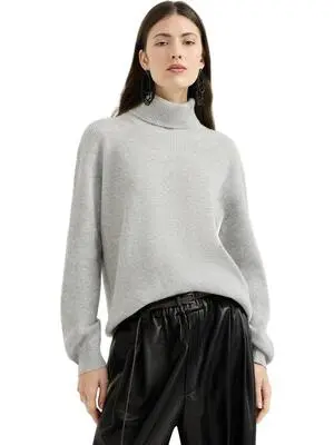 Brunello Cucinelli Cashmere English Rib Turtleneck Sweater With Monili - Pebble