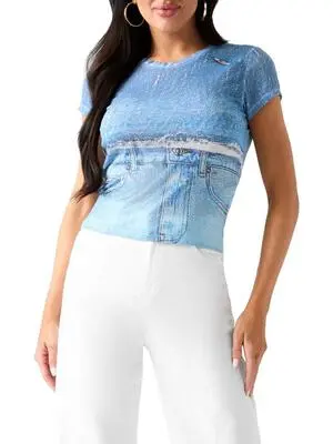 Guess Denim Graphic Crewneck T-shirt - Blue Multi