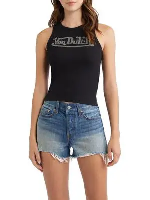 VON DUTCH Logo Rhinestone Rib Tank - Black