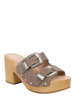 Veronica Beard Halifax-2 Leather Slide Sandal - Bark Suede