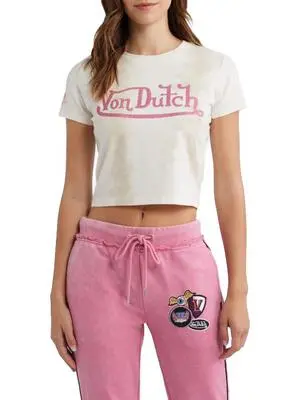 VON DUTCH Crystal Logo Short Sleeve Baby Tee - Gardenia Strobe Dye