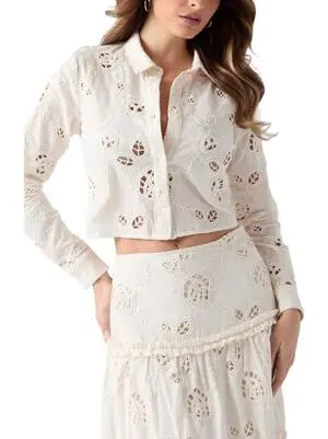 Guess Embroidered Eyelet Crop Shirt - White