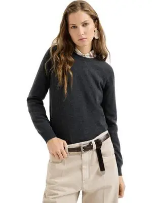 Brunello Cucinelli Cashmere Sweater With Monili Decoration - Dark Grey