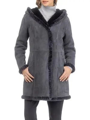 Gorski Genuine Shearling Parka With Whipstitch Trim - Anthracite