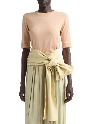 Chloé Lace Trim Short Sleeve Wool Sweater - Tender Peach