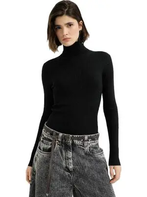 Brunello Cucinelli Ribbed Cashmere And Silk Blend Turtleneck Sweater - Black